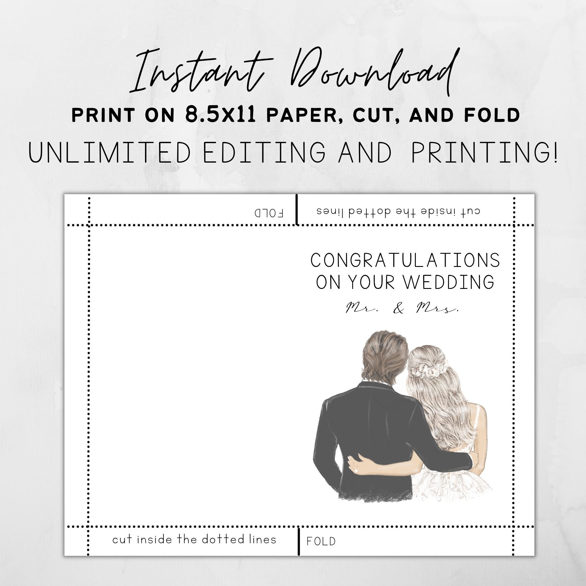 Printable Wedding Card and Envelope / Congratulations Wedding Card / Mr ...
