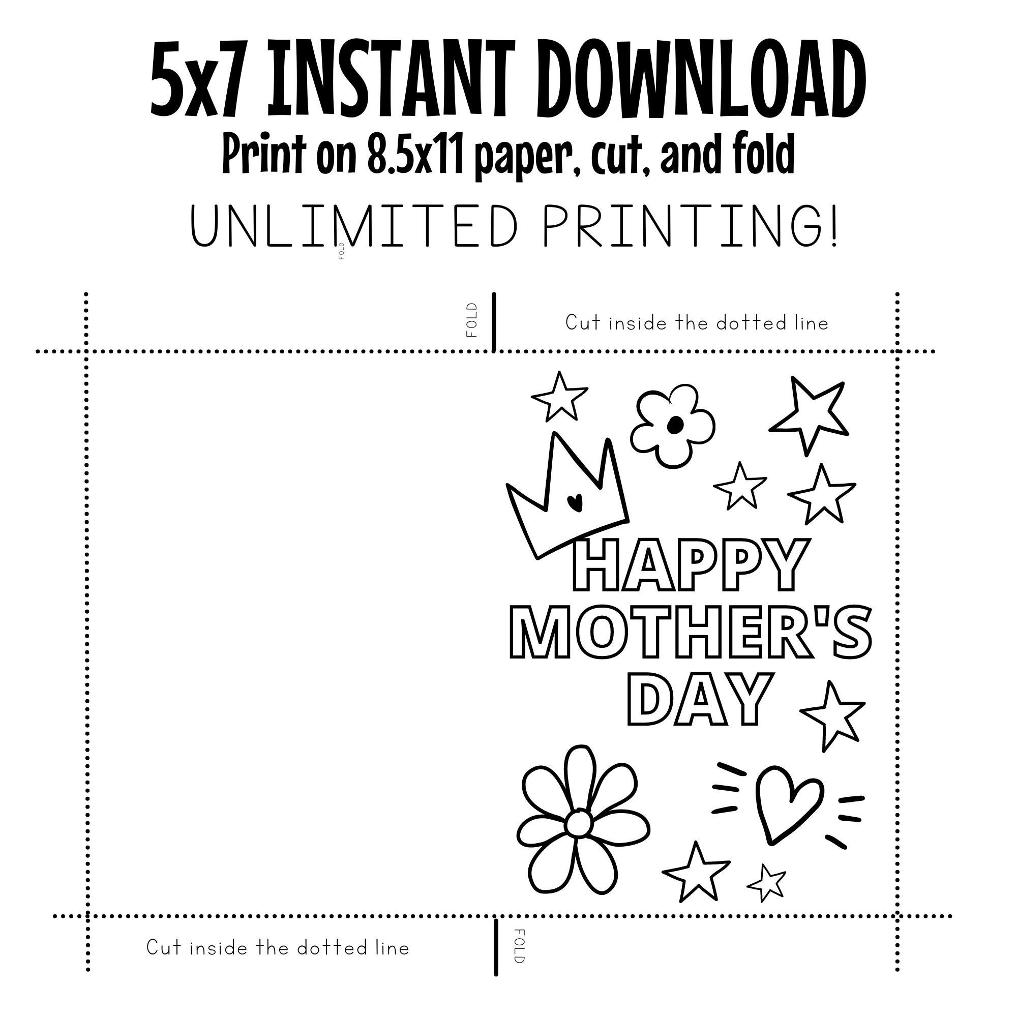 Printable Mother's Day Coloring Card / Happy Mother's Day / Instant ...