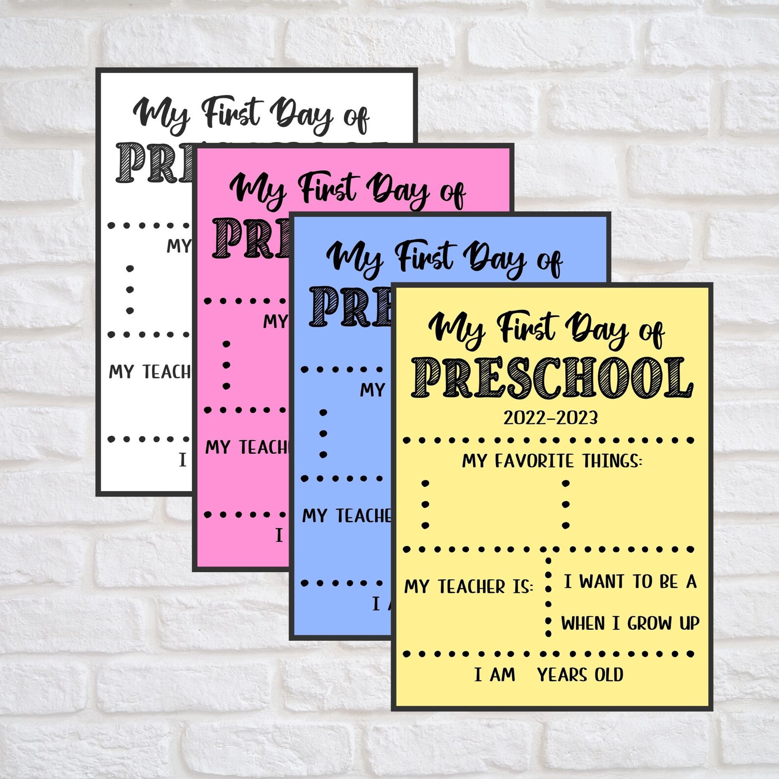 Printable Back to School Sign / First Day of Preschool / Fillable PDF ...