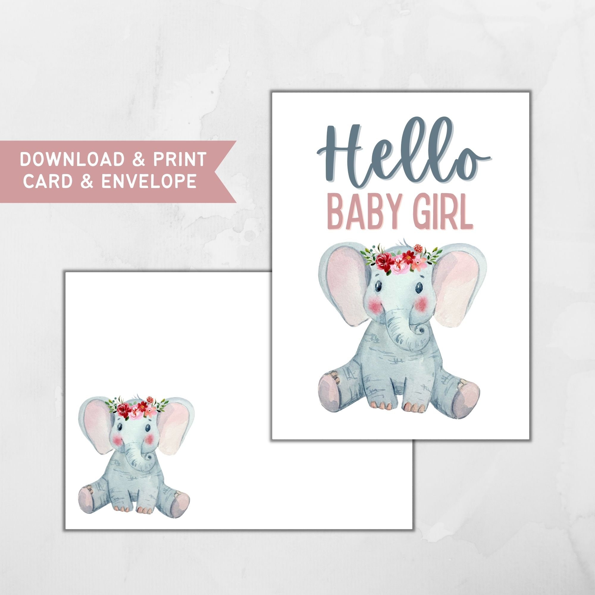 Printable Baby Shower Card and Envelope / Hello Baby Girl / New Baby ...