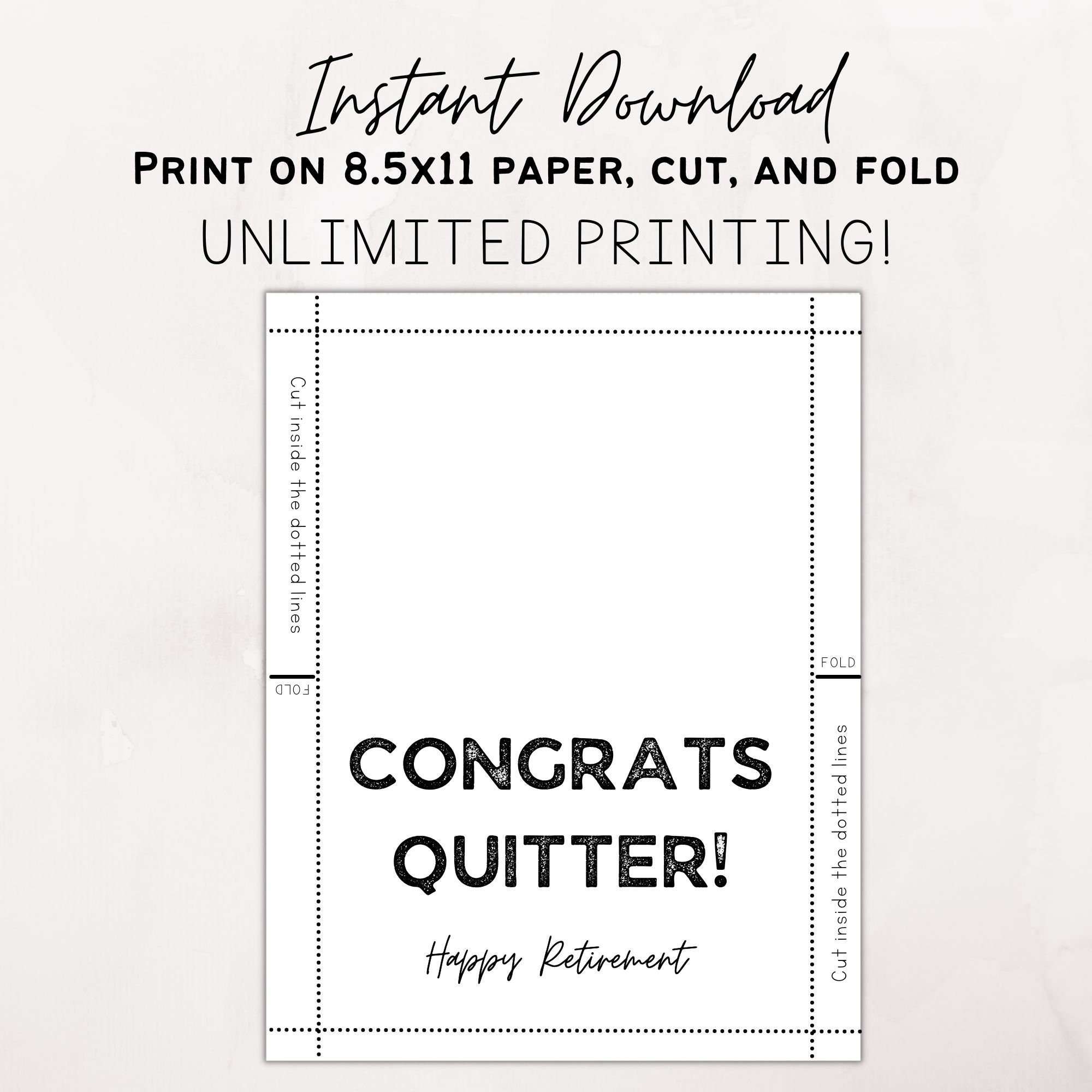 Printable Funny Retirement Card / Congrats Quitter Card / Sarcastic ...