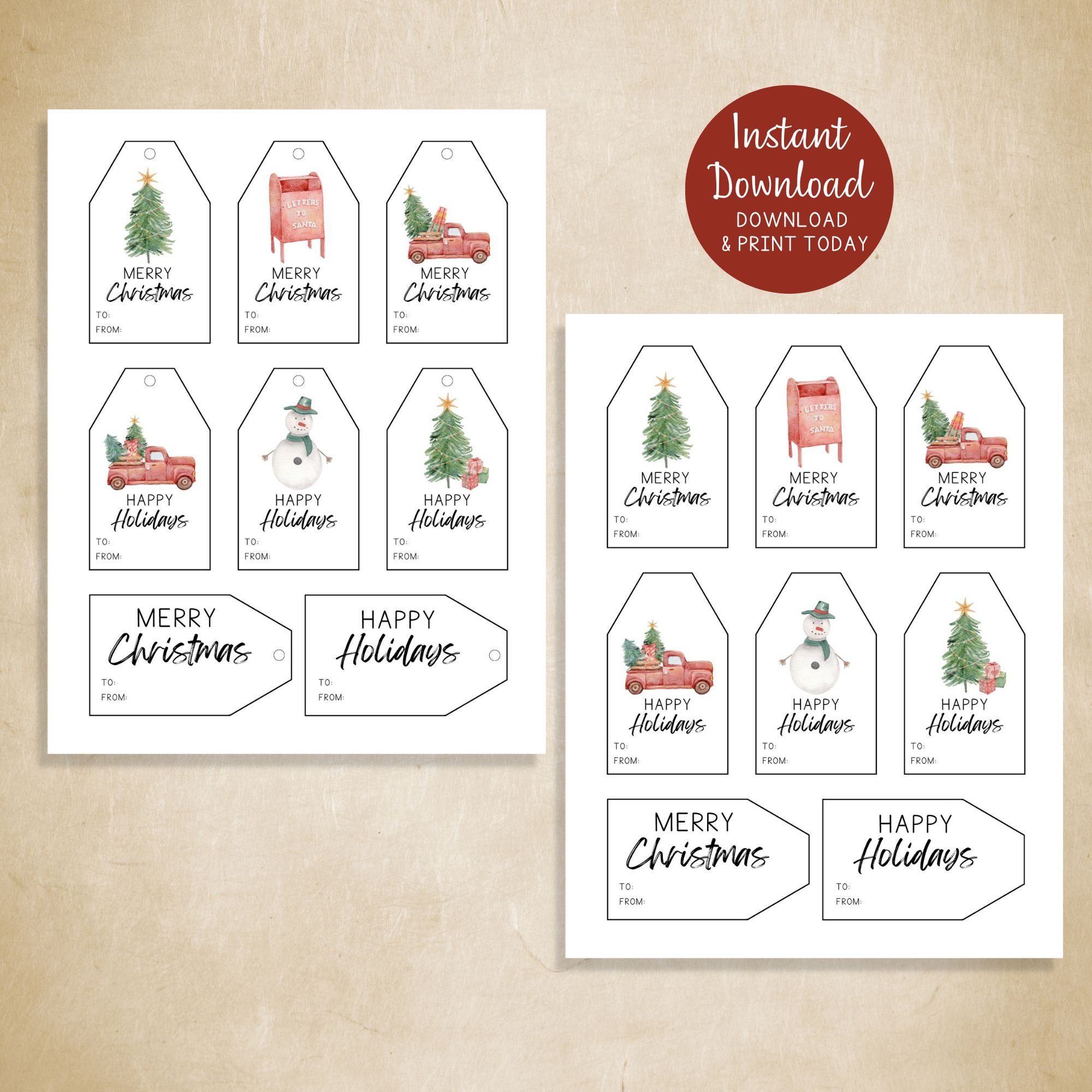 Printable Christmas Gift Tags / Merry Christmas Tags / Happy - Etsy