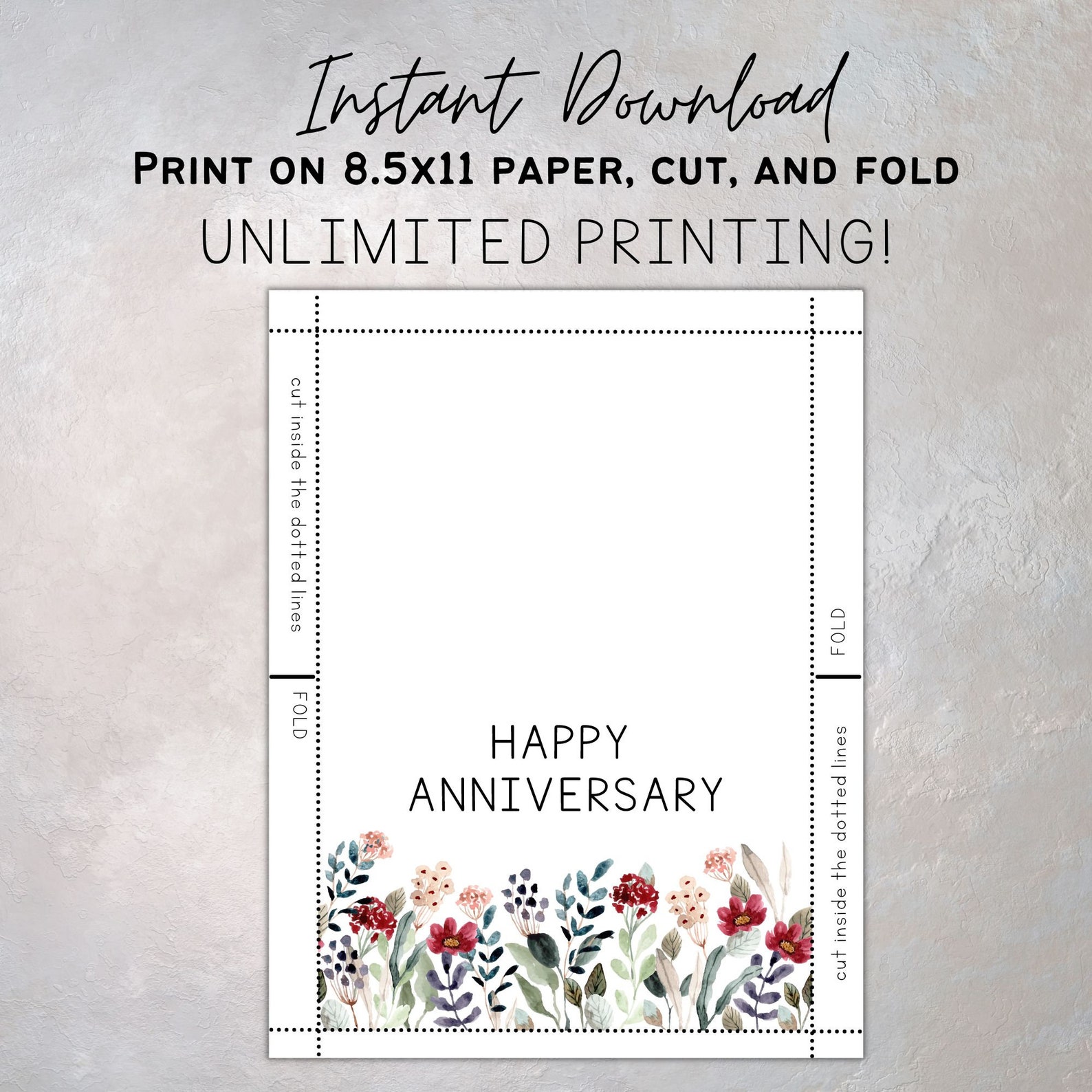 Printable Anniversary Card / Happy Anniversary / Instant Download / 5x7 ...