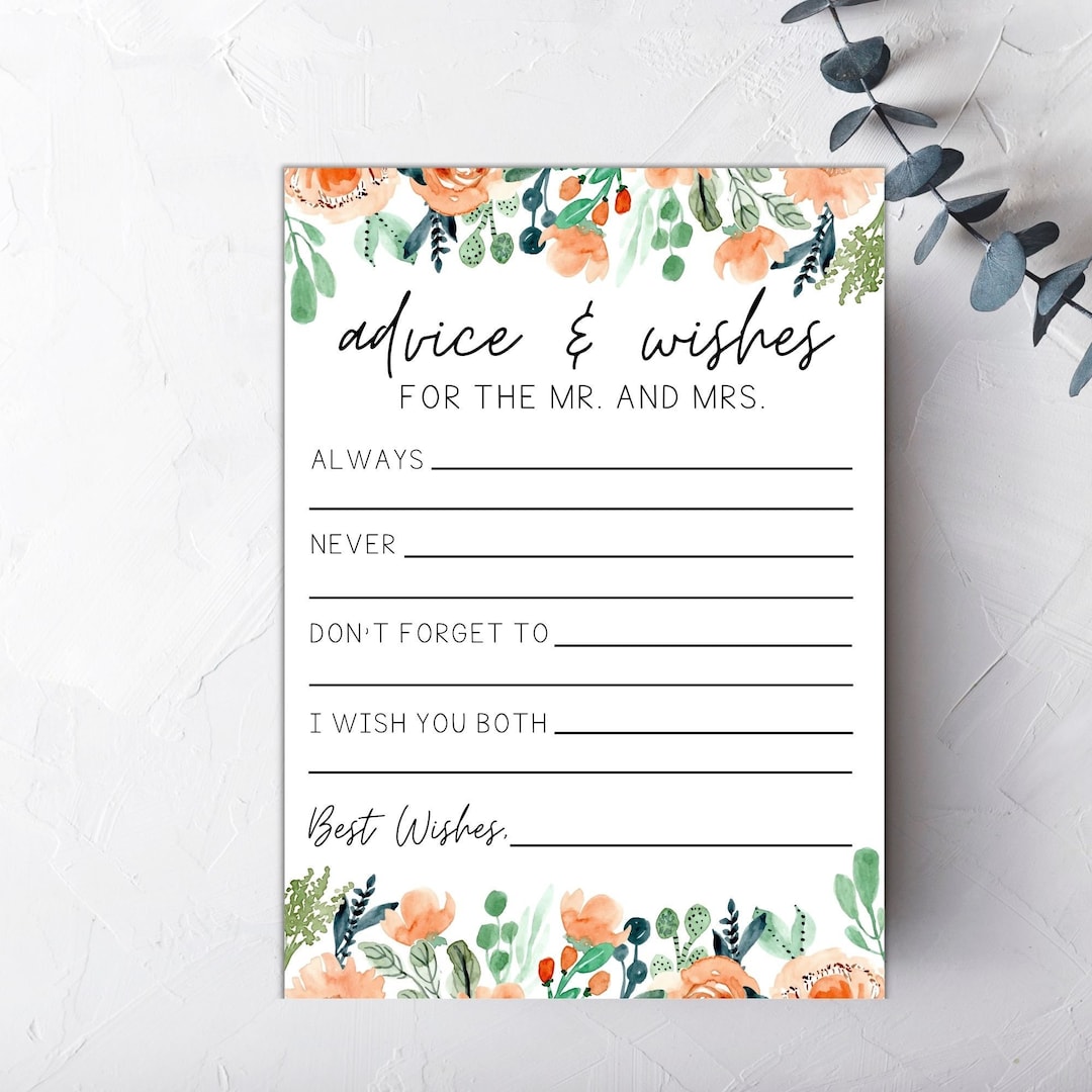 Printable Bridal Shower Advice and Wishes for the Mr. and Mrs. Card ...