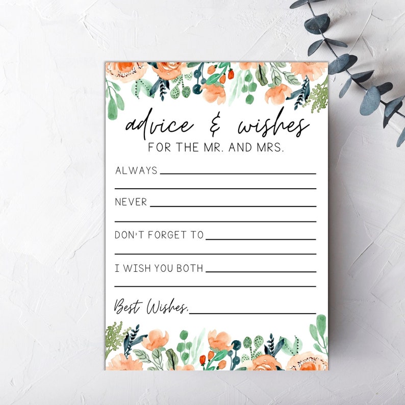 Printable Bridal Shower Advice and Wishes for the Mr. and Mrs. Card ...