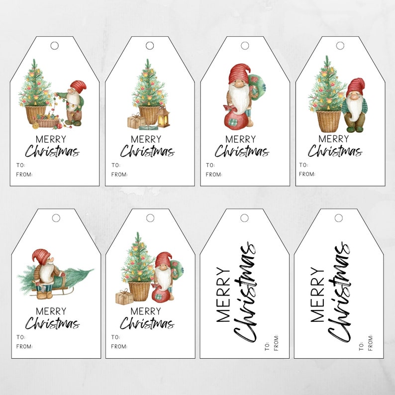 Printable Christmas Gift Tags / Merry Christmas Gnome Tags / Set of 8 ...