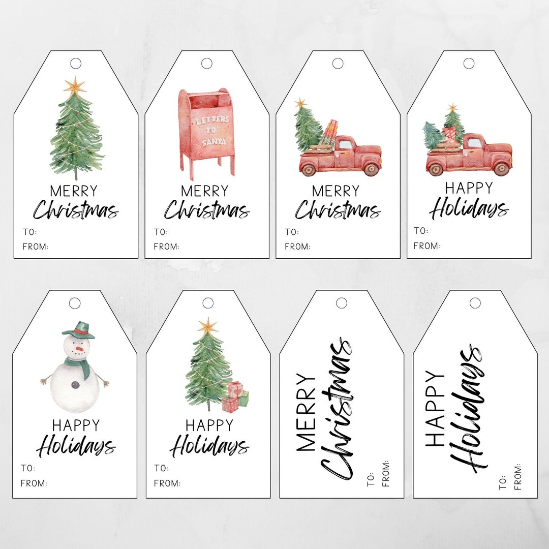 Printable Christmas Gift Tags / Merry Christmas Tags / Happy - Etsy