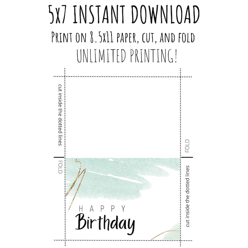 Printable Birthday Card / Happy Birthday / Instant Download / 5x7 ...