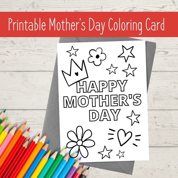 Printable Mother's Day Coloring Card / Happy Mother's | Etsy