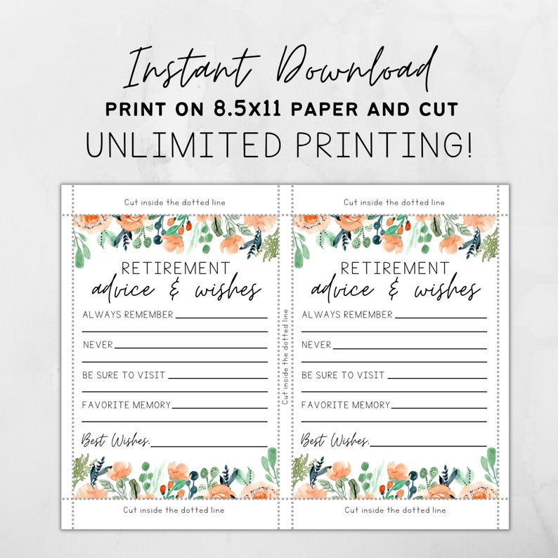 Printable Retirement Advice and Wishes Card / Happy Retirement ...
