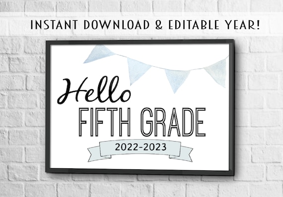 Printable Back to School Sign / Hello Fifth Grade Sign / First - Etsy