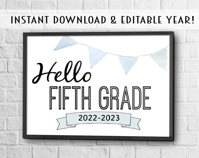 Printable Back to School Sign / Hello Fifth Grade Sign / First - Etsy