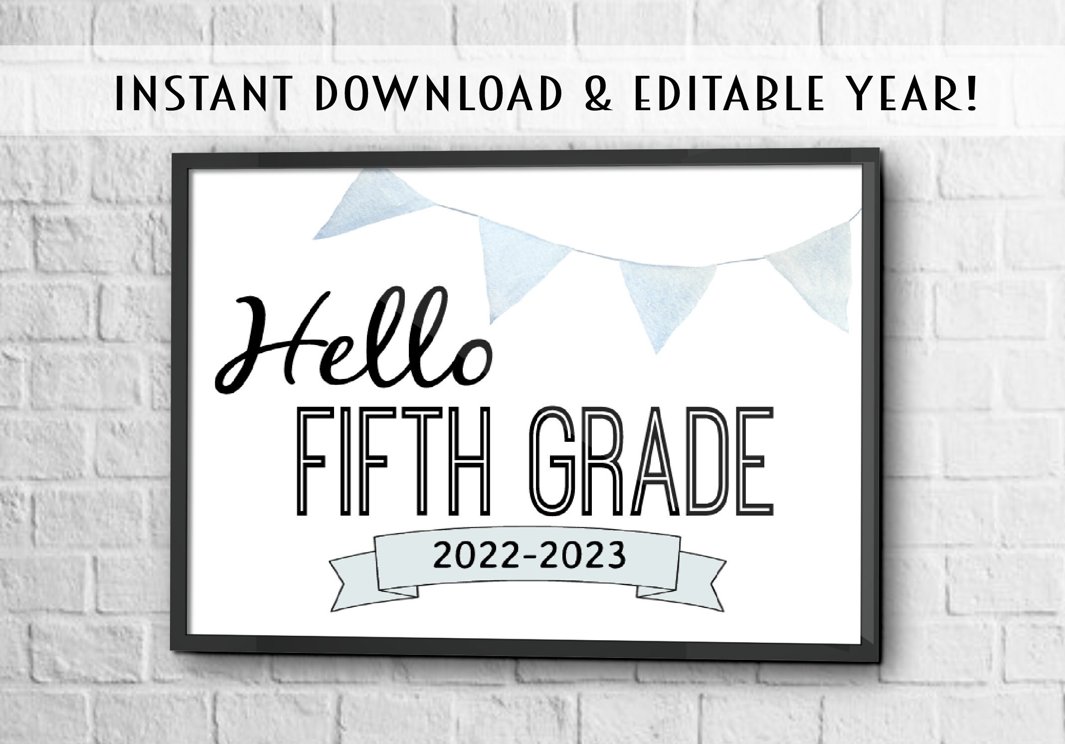 Printable Back to School Sign / Hello Fifth Grade Sign / First Day of ...