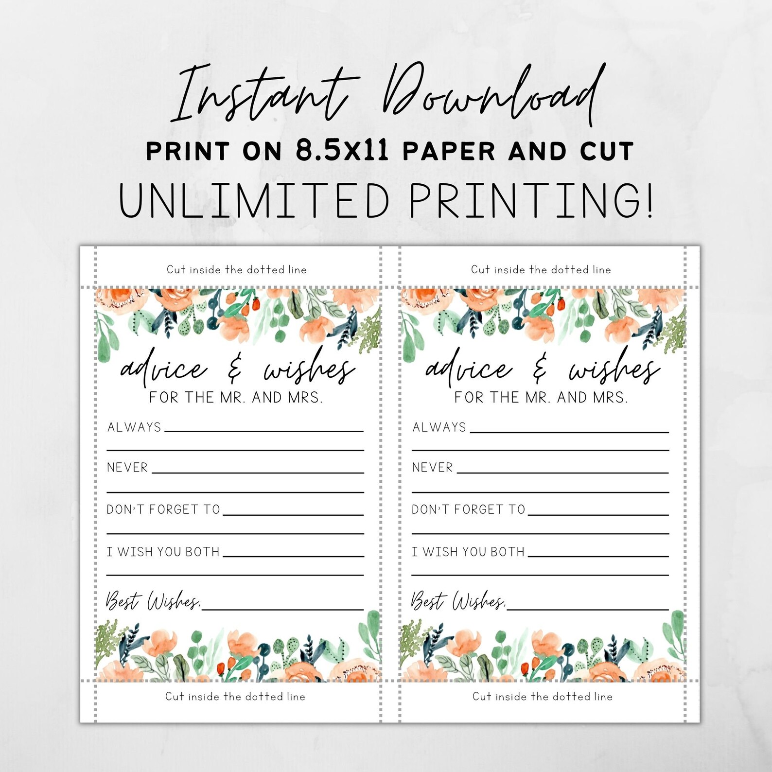 Printable Bridal Shower Advice and Wishes for the Mr. and Mrs. Card ...