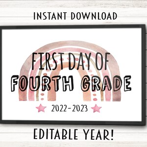 Printable Back to School Sign / First Day of Fourth Grade Sign ...