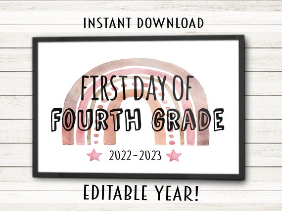 Printable Back to School Sign / First Day of Fourth Grade Sign | Etsy