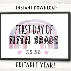 Printable Back to School Sign / First Day of Fifth Grade Sign / Rainbow ...