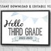 Printable Back to School Sign / Hello Third Grade Sign / First Day of ...