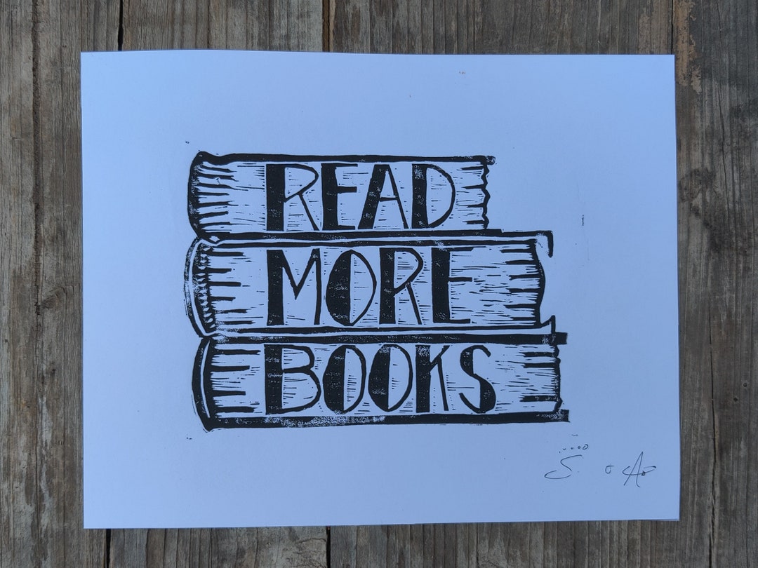Read More Books Linocut Print - Etsy