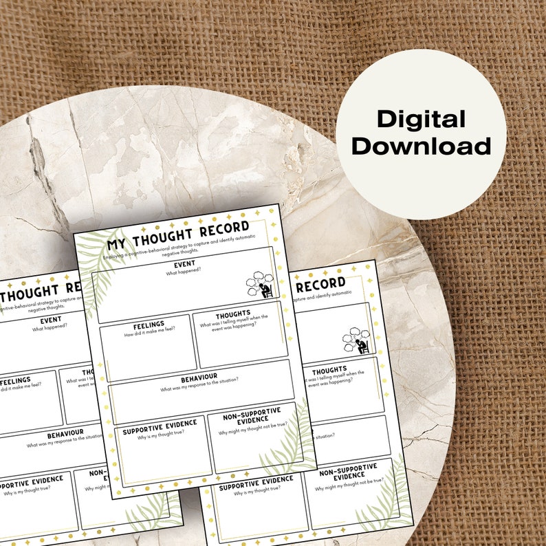 Thought Record, Thought Log, Thought Tracker, Thought Journal, Mental ...