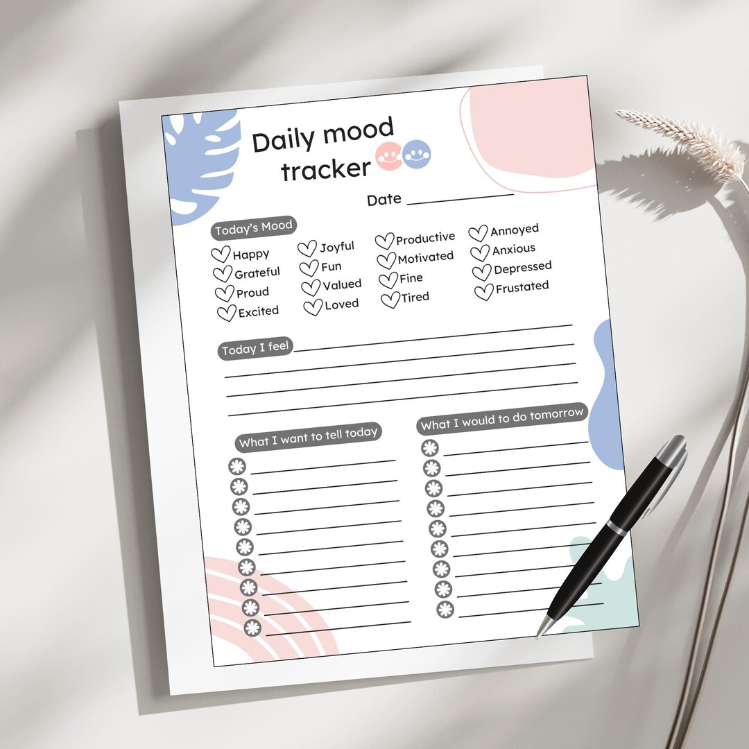 Mood Tracker Printable, A Year in Pixels, Mood Journal, Emotion Tracker ...