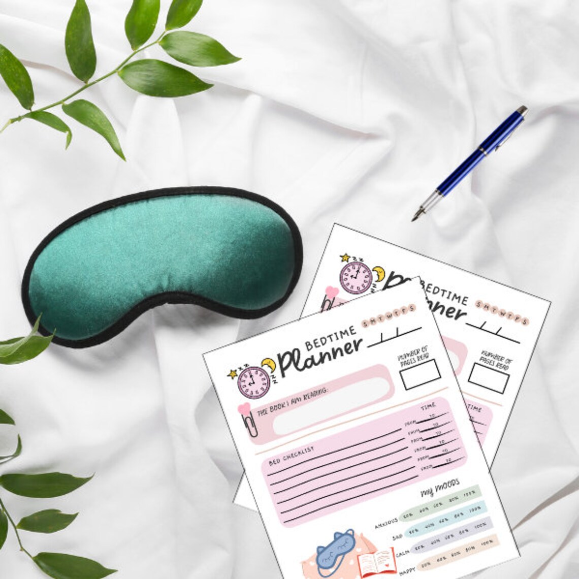 Bedtime Planner Printable: Bedtime Journal, Checklist, Mood Tracker ...