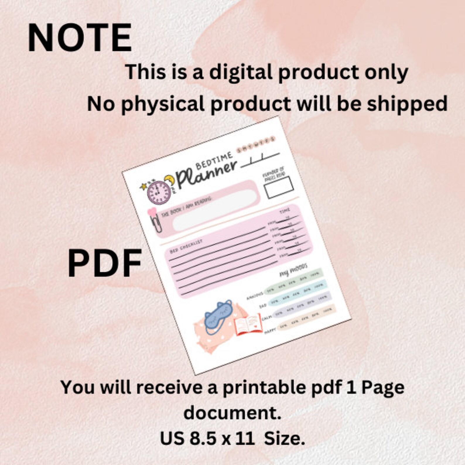 Bedtime Planner Printable: Bedtime Journal, Checklist, Mood Tracker ...