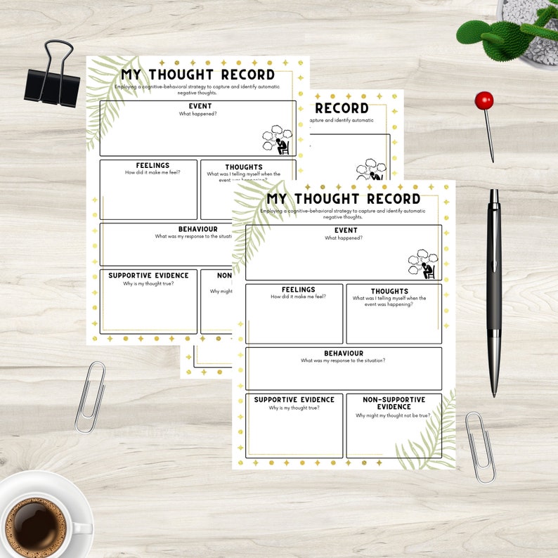 Thought Record, Thought Log, Thought Tracker, Thought Journal, Mental ...