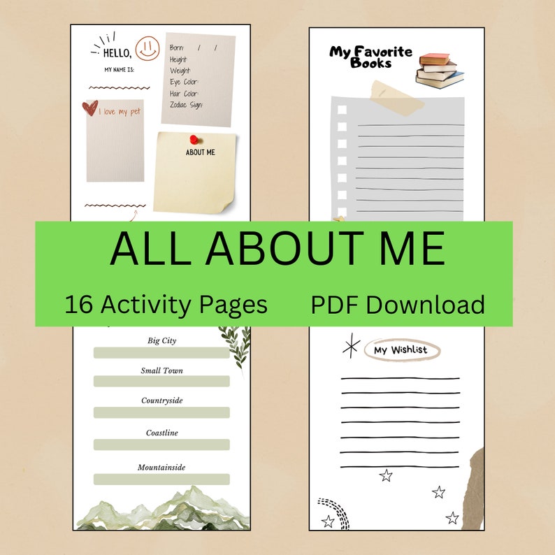 All About Me Activity Pages: Self-reflection Journaling Prompts (PDF ...