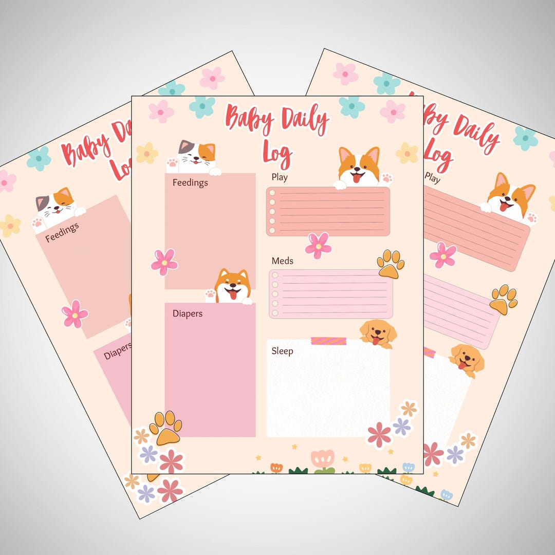 Printable Baby Daily Log PDF – Animal-themed Newborn Tracker for ...