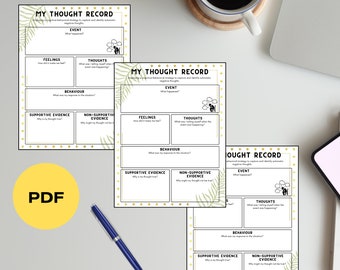 CBT Thought Record Worksheet Bundle | Printable PDF for Therapists ...