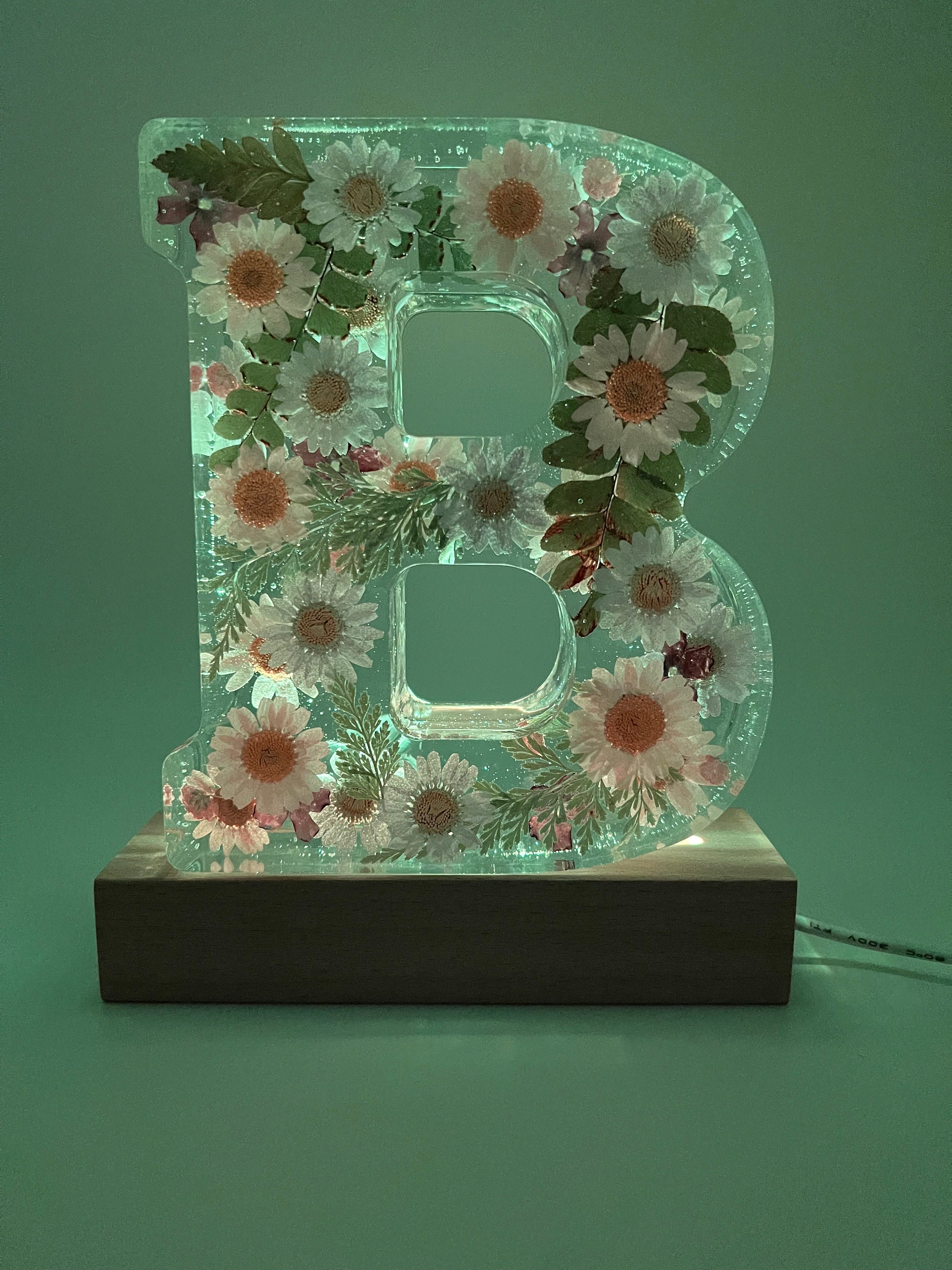 Floral Resin Letter Lamp: Personalized LED Night Light - Etsy