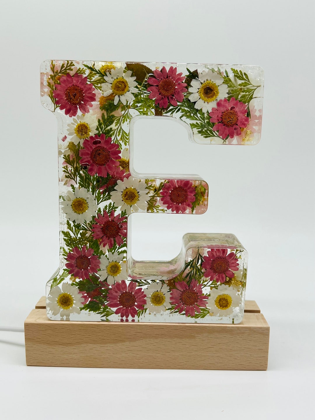 Floral Resin Letter Lamp: Personalized LED Night Light - Etsy