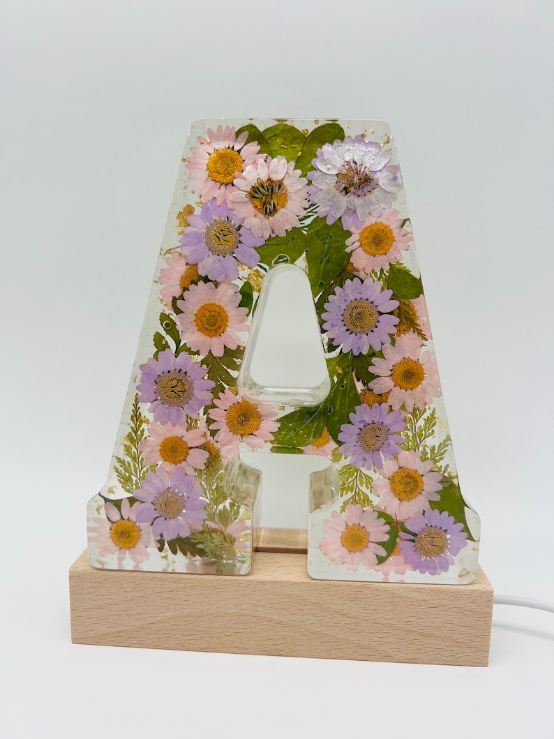 Floral Resin Letter Lamp: Personalized LED Night Light - Etsy