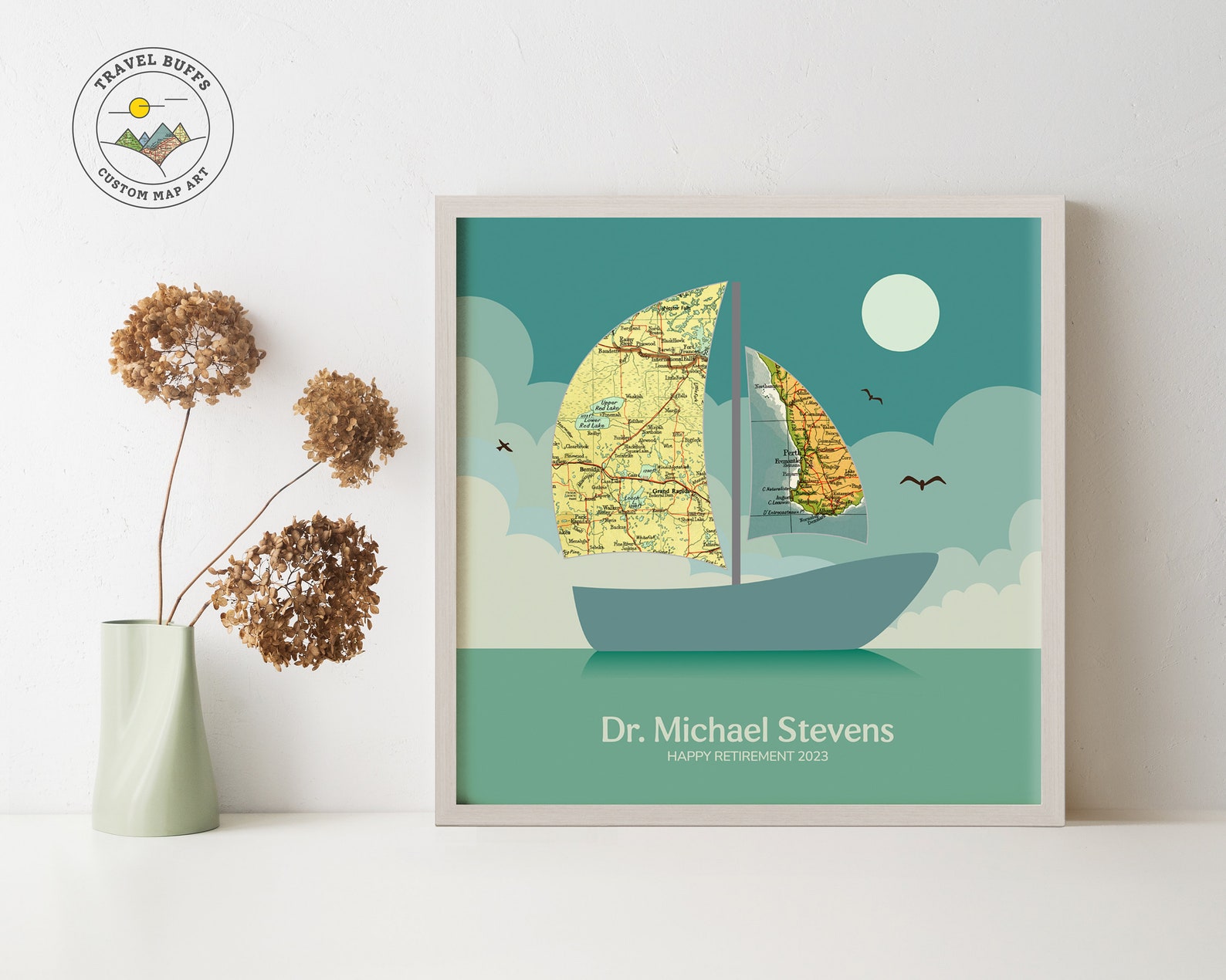 Sailboat Personalized Map Art Custom Sailing Gift Choose - Etsy
