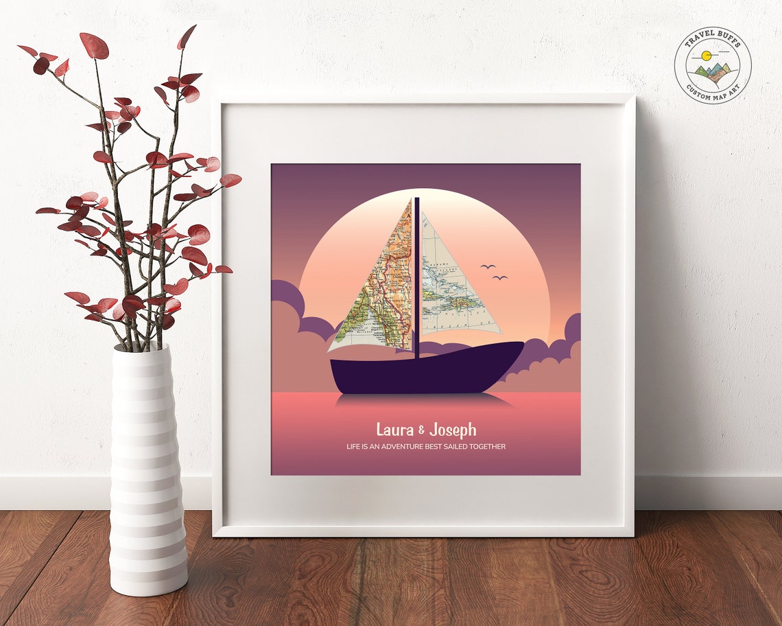 Sailboat Personalized Map Art Custom Sailing Gift Choose - Etsy