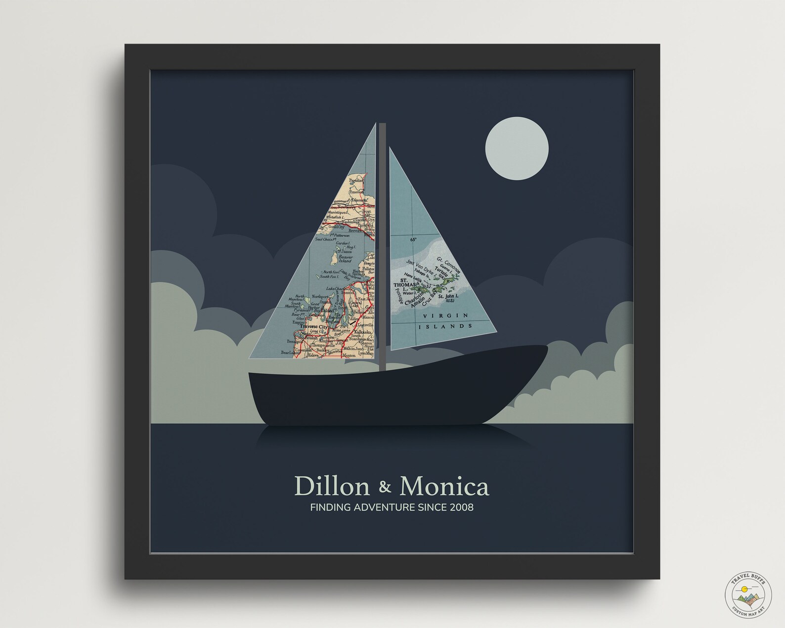 Sailboat Personalized Map Art Custom Sailing Gift Choose - Etsy