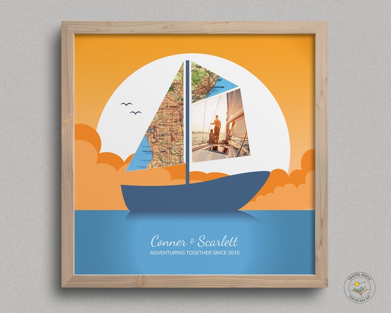 Sailboat Personalized Map Art Custom Sailing Gift Choose - Etsy