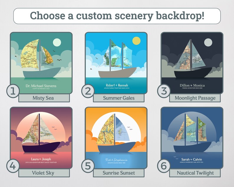 Sailboat Personalized Map Art Custom Sailing Gift Choose - Etsy