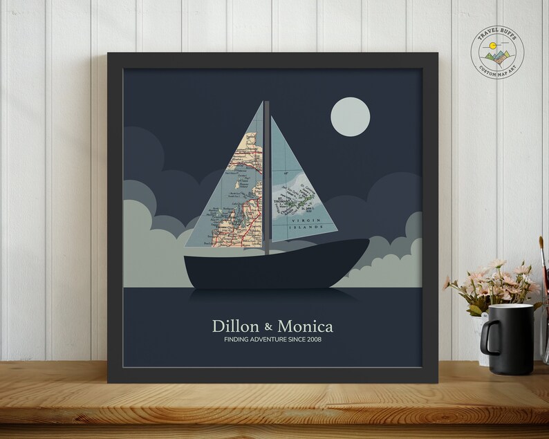 Sailboat Personalized Map Art Custom Sailing Gift Choose - Etsy