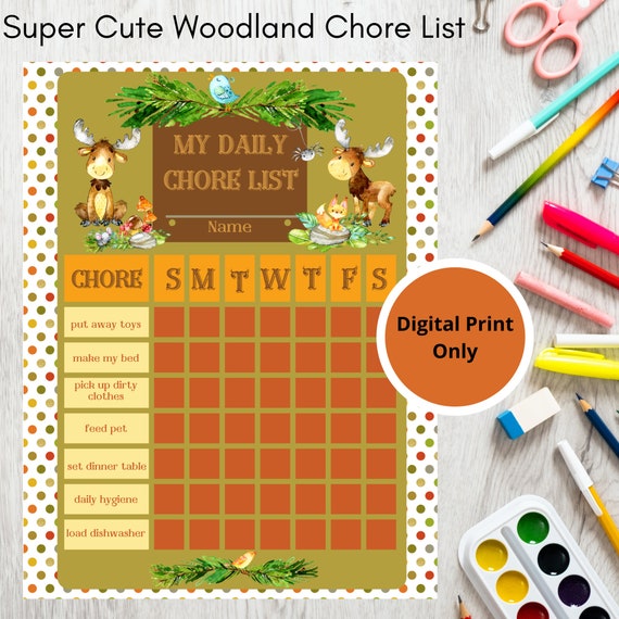 Woodland Chore Chart Weekly Chore Chart Prinatable PLUS | Etsy