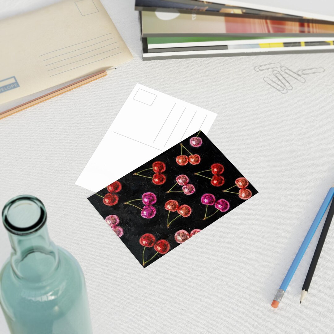 Painted Disco Ball Cherries Pattern Postcards | Fruit Illustration ...