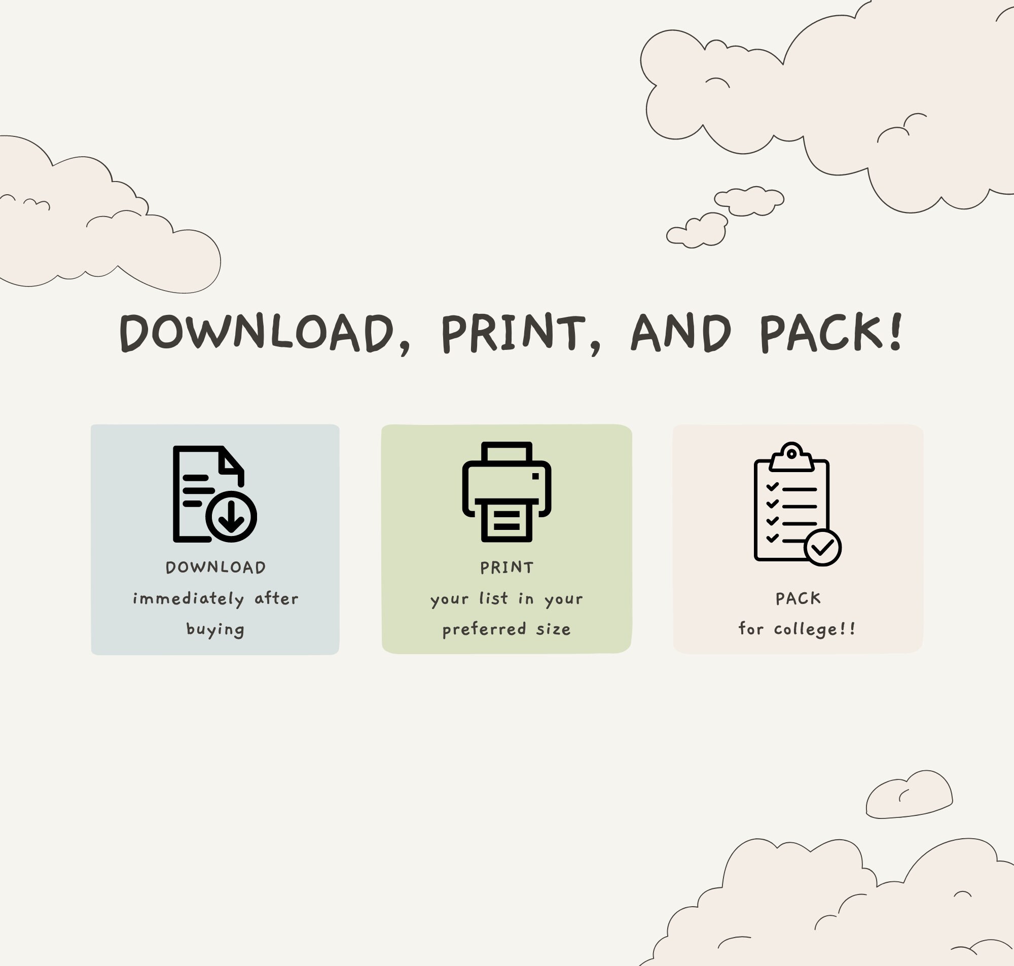 Printable College Checklist, Back to College, Packing List, Student ...