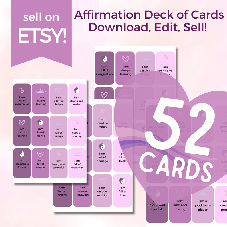 Editable PLR Positive Affirmation Cards Deck Template - Inspirational Daily Affirmations - Self ...