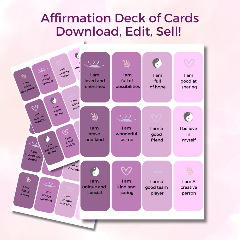 Editable PLR Positive Affirmation Cards Deck Template - Inspirational ...