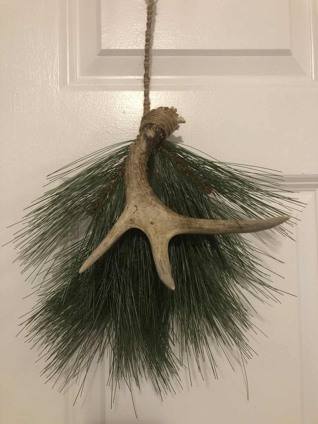 Deer Antler Door Wreath Swag Whitetail Wall Hanging Pine Swag Rustic ...