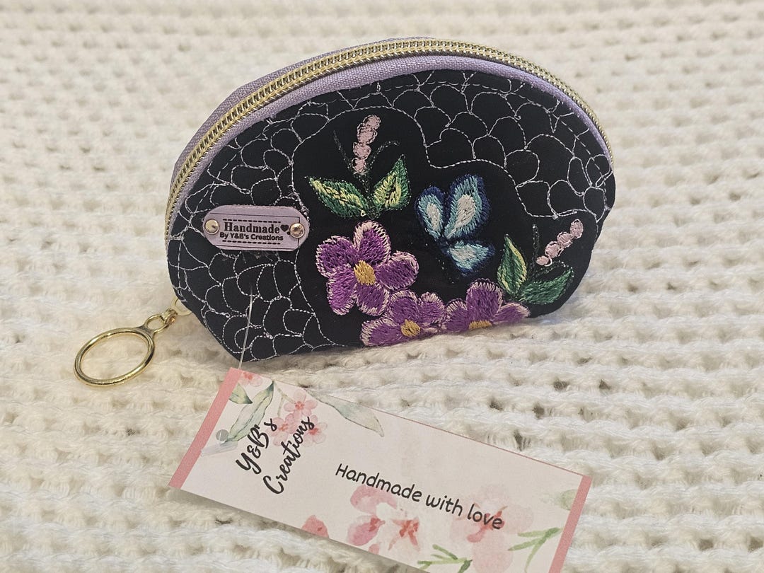 Embroidered and Quilted Small Conch Pouch | Keychain Pouch | Accessory ...