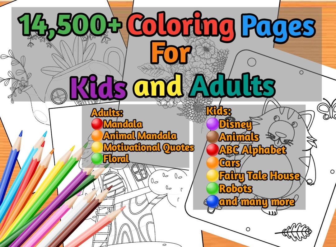 Buy Coloring Pages 14,500 Coloring Pages Bundle for Kids and Adults ...