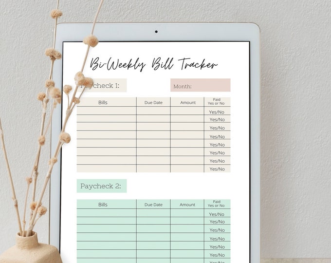Paycheck Template Bill Tracker Template Bi-weekly Bill - Etsy