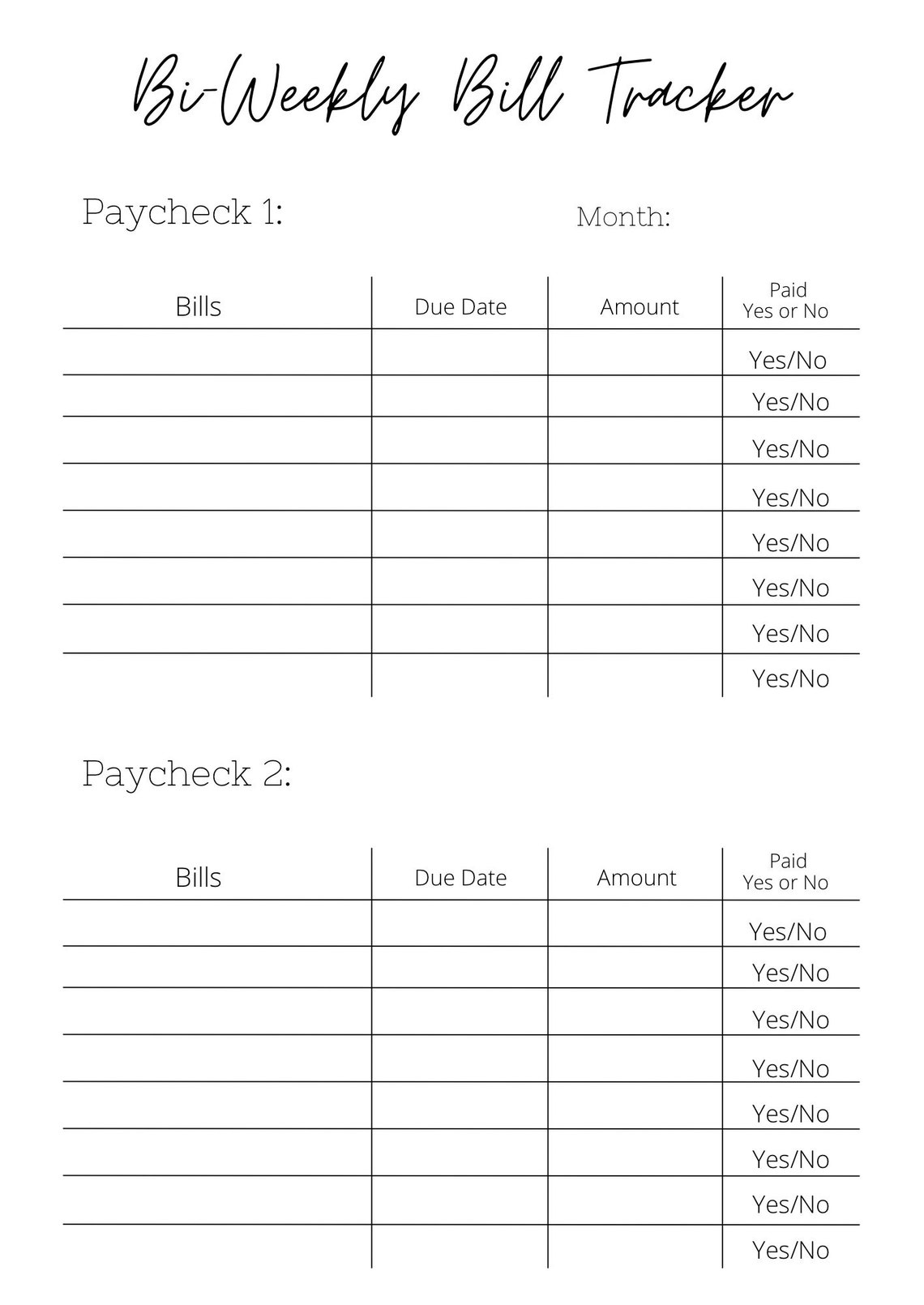 Notability Bill Template| Bi-weekly Paycheck Bill Template| Goodnotes ...
